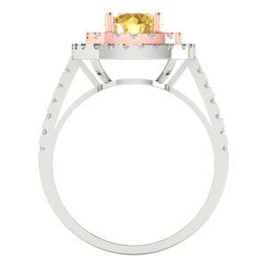 Clara Pucci 1.72ct Round Cut Solitaire double Halo Natural Orange Citrine VVS1 Designer Modern Statement Accent Ring 14k two tone Gold