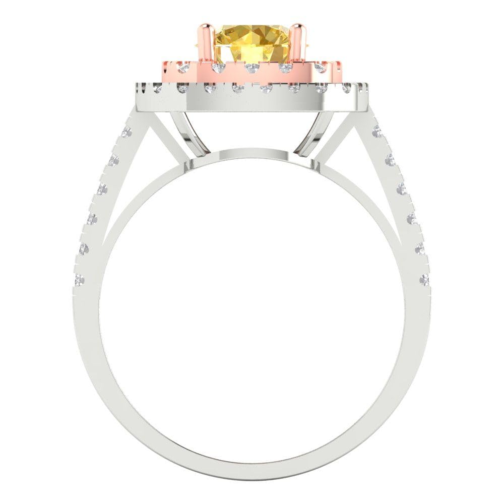 Clara Pucci 1.72ct Round Cut Solitaire double Halo Natural Orange Citrine VVS1 Designer Modern Statement Accent Ring 14k two tone Gold