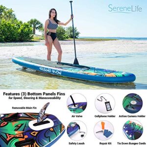 SereneLife Stand up Paddle Board Inflatable - Non-Slip SUP Paddle Board Paddle, Pump, Leash, and Accessories - Fun Water inflatable paddle board for Adults and Youth with Wide Stable Design