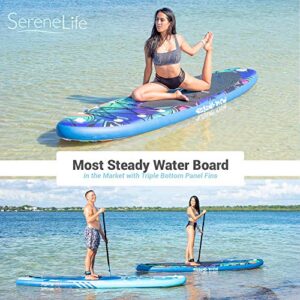 SereneLife Stand up Paddle Board Inflatable - Non-Slip SUP Paddle Board Paddle, Pump, Leash, and Accessories - Fun Water inflatable paddle board for Adults and Youth with Wide Stable Design