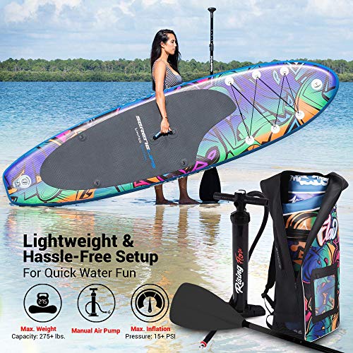 SereneLife Stand up Paddle Board Inflatable - Non-Slip SUP Paddle Board Paddle, Pump, Leash, and Accessories - Fun Water inflatable paddle board for Adults and Youth with Wide Stable Design