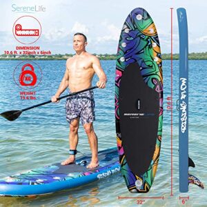 SereneLife Stand up Paddle Board Inflatable - Non-Slip SUP Paddle Board Paddle, Pump, Leash, and Accessories - Fun Water inflatable paddle board for Adults and Youth with Wide Stable Design