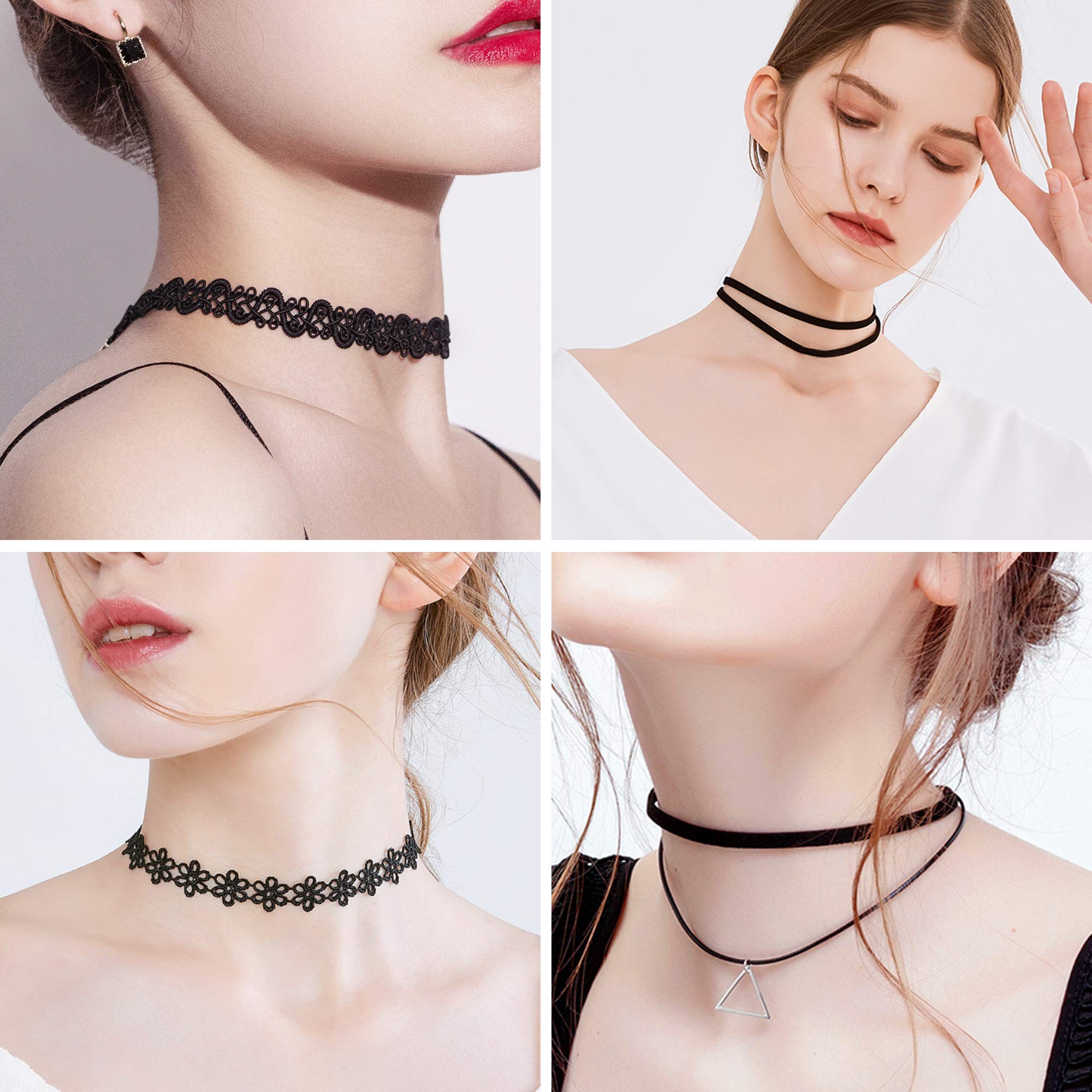 Prohouse 44PCS Black Womens Chokers Gothic Collar Lace Velvet Chocker Pendant Necklaces Set for Teenagers Women