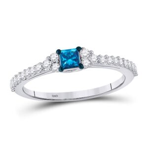 the diamond deal 10kt white gold womens princess blue color enhanced diamond bridal wedding engagement ring 1/2 cttw