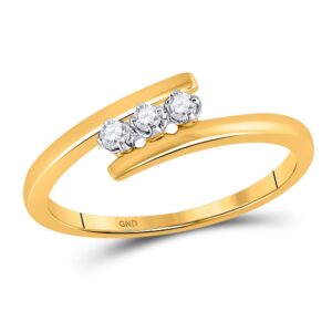 the diamond deal 10kt yellow gold womens round diamond 3-stone bridal wedding engagement ring 1/10 cttw