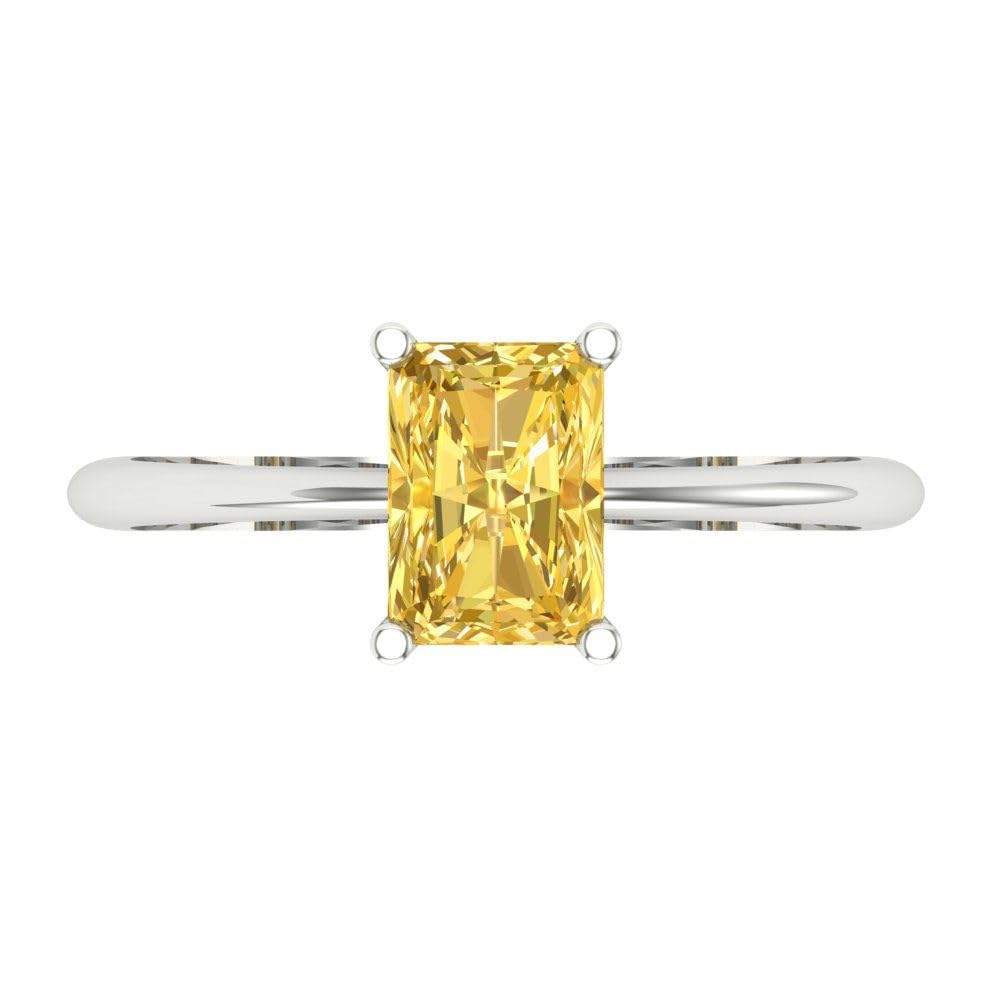 Clara Pucci 1.0 ct Radiant Cut Solitaire Natural Yellow Citrine gemstone Bridal Designer Anniversary Engagement Ring Real 14k White Gold