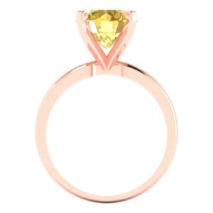 Clara Pucci 3.0 ct Round Cut Solitaire Natural Yellow Citrine gemstone Bridal Designer Anniversary Engagement Ring in Real 14k Rose Gold