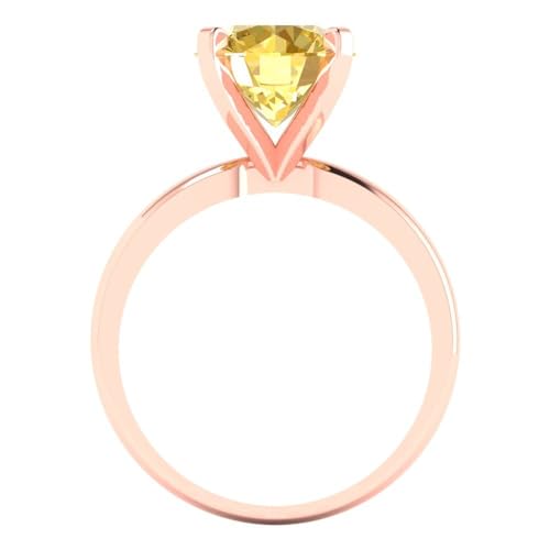 Clara Pucci 3.0 ct Round Cut Solitaire Natural Yellow Citrine gemstone Bridal Designer Anniversary Engagement Ring in Real 14k Rose Gold