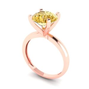 Clara Pucci 3.0 ct Round Cut Solitaire Natural Yellow Citrine gemstone Bridal Designer Anniversary Engagement Ring in Real 14k Rose Gold