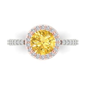 clara pucci 2.37ct round cut solitaire halo natural orange citrine designer modern statement accent ring solid 14k white & pink rose gold