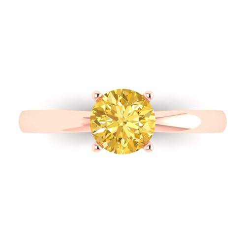 Clara Pucci 1.0 ct Round Cut Solitaire Natural Yellow Citrine gemstone Bridal Designer Anniversary Engagement Ring in Real 14k Rose Gold