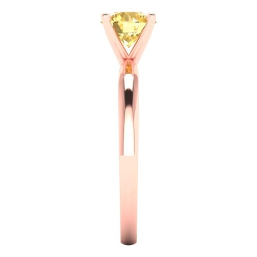 Clara Pucci 1.0 ct Round Cut Solitaire Natural Yellow Citrine gemstone Bridal Designer Anniversary Engagement Ring in Real 14k Rose Gold