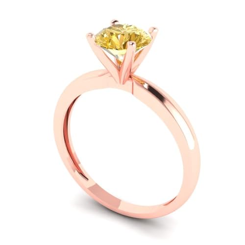 Clara Pucci 1.0 ct Round Cut Solitaire Natural Yellow Citrine gemstone Bridal Designer Anniversary Engagement Ring in Real 14k Rose Gold