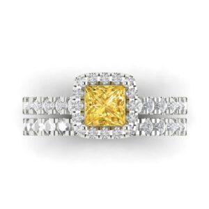 clara pucci 1.54 carat princess cut halo solitaire natural citrine engagement wedding anniversary bridal ring band set 14k white gold 6.5