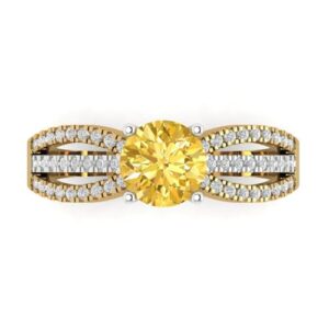 clara pucci 1.19ct round cut solitaire yellow citrine designer wedding bridal art deco anniversary ring 14k yellow & white gold 7.5