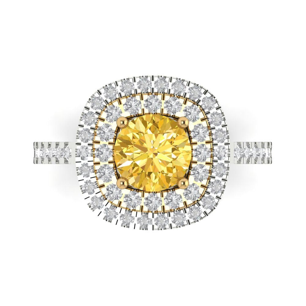 Clara Pucci 1.75ct Round Cut Solitaire Halo Top Natural Citrine Designer Anniversary Bridal Engagement Ring 14k White & Yellow Gold 8.5