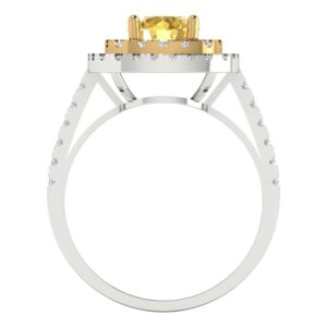 Clara Pucci 1.75ct Round Cut Solitaire Halo Top Natural Citrine Designer Anniversary Bridal Engagement Ring 14k White & Yellow Gold 8.5