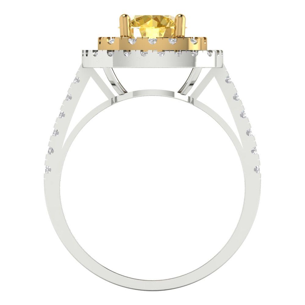 Clara Pucci 1.75ct Round Cut Solitaire Halo Top Natural Citrine Designer Anniversary Bridal Engagement Ring 14k White & Yellow Gold 8.5