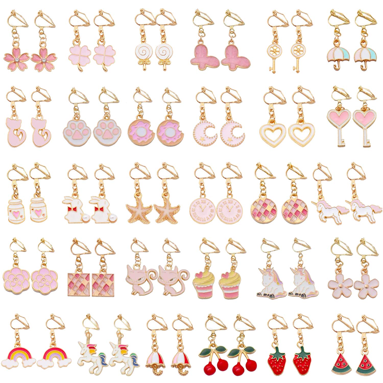 SOTOGO 30 Pairs Cute Clip On Earrings for Girls Play Earrings for Party Favor Kids Dress up Jewelry Lovely Non Pierced Earring Clip on Earrings for Women