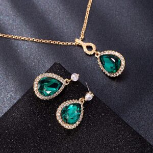 EVEVIC Austrian Crystals Teardrop Pendant Necklace Earrings for Women 14K Gold Plated Hypoallergenic Jewelry Set (Green)