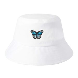 zlyc unisex fashion embroidered bucket hat summer fisherman cap for men women teens (butterfly pure white)