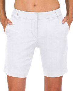 three sixty six womens bermuda golf shorts 8 ½ inch inseam - quick dry active shorts with pockets, athletic and breathable ice white