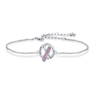 aoboco breast cancer gifts for women, sterling silver cancer awareness bracelet, pink ribbon jewelry with austrian crystal