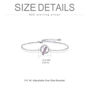 AOBOCO Breast Cancer Gifts for Women, Sterling Silver Cancer Awareness Bracelet, Pink Ribbon Jewelry with Austrian Crystal