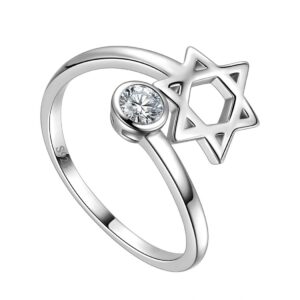 star of david ring adjustable women men 925 sterling silver magen david star round zircon solitaire ring judaic star of david jewelry gift for mom wife fr0020w