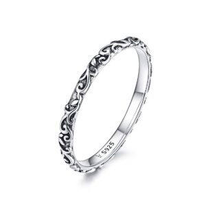 gddx 2mm,3mm engraved pattern retro rings sterling silver black tibetan silver stackable antique ring eternity bands for women men (2mm, 8)