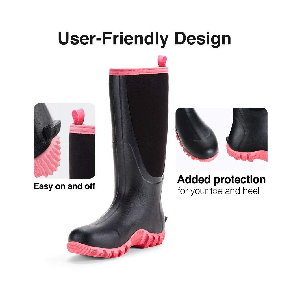 TIDEWE Rubber Boots for Women Multi-Season, Waterproof Rain Boots with Steel Shank, 6mm Neoprene Sturdy Rubber Outdoor Hunting Boots Next Camo G2 Size 7 (Pink)