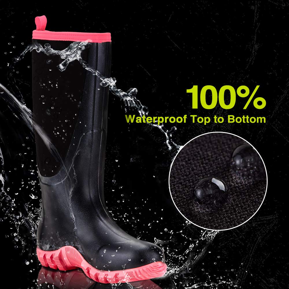 TIDEWE Rubber Boots for Women Multi-Season, Waterproof Rain Boots with Steel Shank, 6mm Neoprene Sturdy Rubber Outdoor Hunting Boots Next Camo G2 Size 7 (Pink)