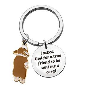 aktap welsh corgi dog keychain corgi jewelry i asked god for a true friend so he sent me a corgi gift for dog lovers (corgi dog keychain)