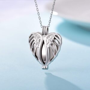 925 Sterling Silver Angel Wings Memorial Urn Locket Necklace for Ashes Jewelry Cremation Necklaces