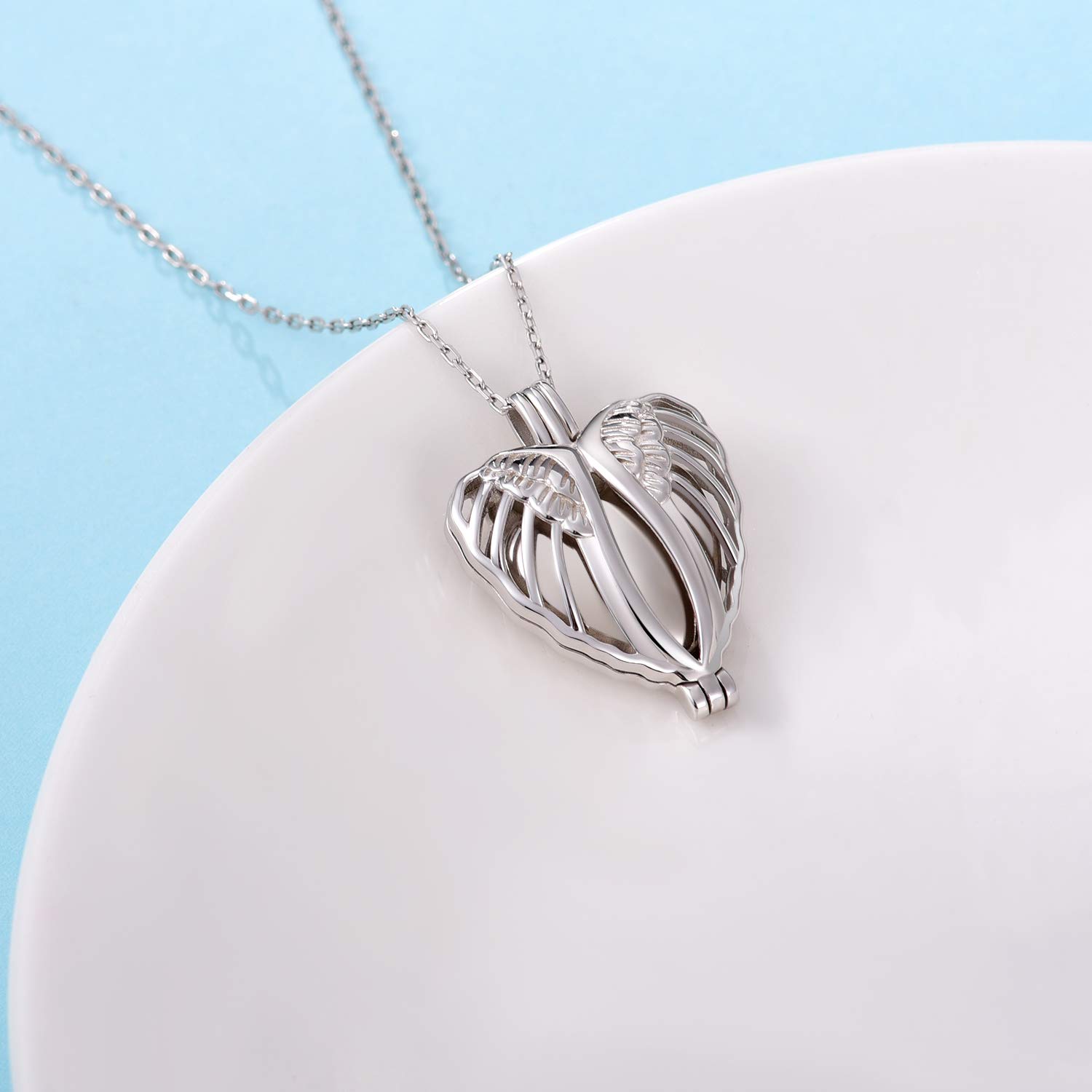 925 Sterling Silver Angel Wings Memorial Urn Locket Necklace for Ashes Jewelry Cremation Necklaces