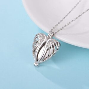 925 Sterling Silver Angel Wings Memorial Urn Locket Necklace for Ashes Jewelry Cremation Necklaces