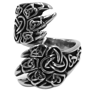 fantasy forge jewelry viking bear claw ring mens womens norse style silver stainless steel celtic band sizes 7-13 (12)