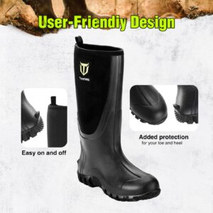 TIDEWE Rubber Boots for Men Multi-Season, Waterproof Rain Boots with Steel Shank, 6mm Neoprene Sturdy Rubber Outdoor Hunting Boots Size 7 (Black)