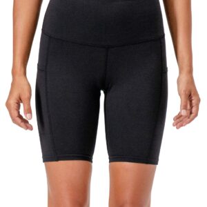 DEVOPS Women's 2-Pack High Waist Workout Yoga Running Exercise Shorts with Side Pockets (Large, Black/Heather Charcoal)