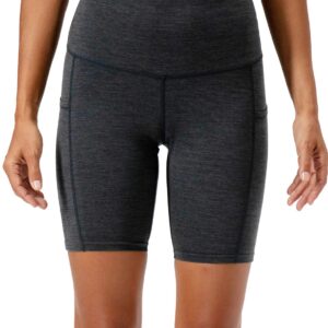 DEVOPS Women's 2-Pack High Waist Workout Yoga Running Exercise Shorts with Side Pockets (Large, Black/Heather Charcoal)