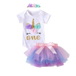 xifamniy baby girl 1st birthday outfit 1 year unicorn onesie tutu dress headband legging socks