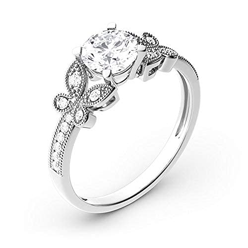 SISGEM 14K White Gold Butterfly Wedding Ring for Women,1.75 Carat(CTTW) Round-Cut Moissanite Engagement Ring with Engraved Name,Wedding Anniversary Size 5-11 (White, 10)