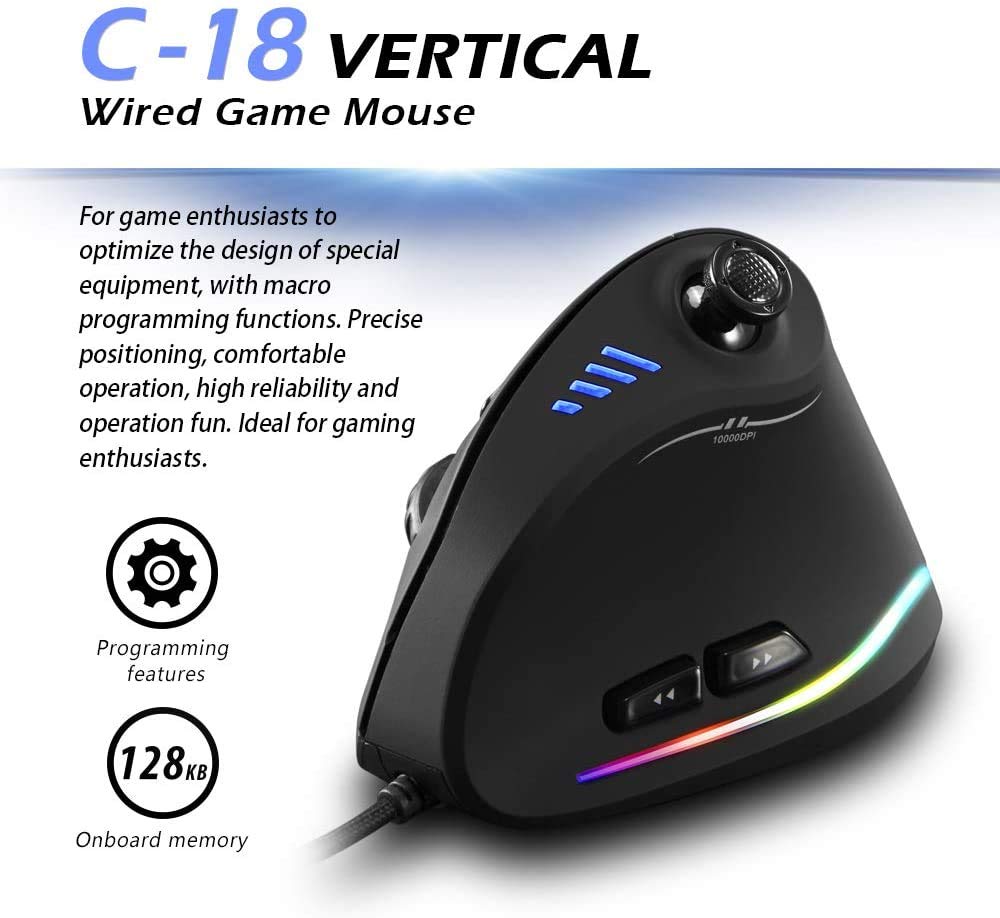 zelotes Wired Gaming Mouse with Joystick,10000DPI,11 Programmable Buttons,Vertical Ergonomic Mouse,USB Optical Computer mouse,PC Gaming Mouse for Laptop,PC,Black