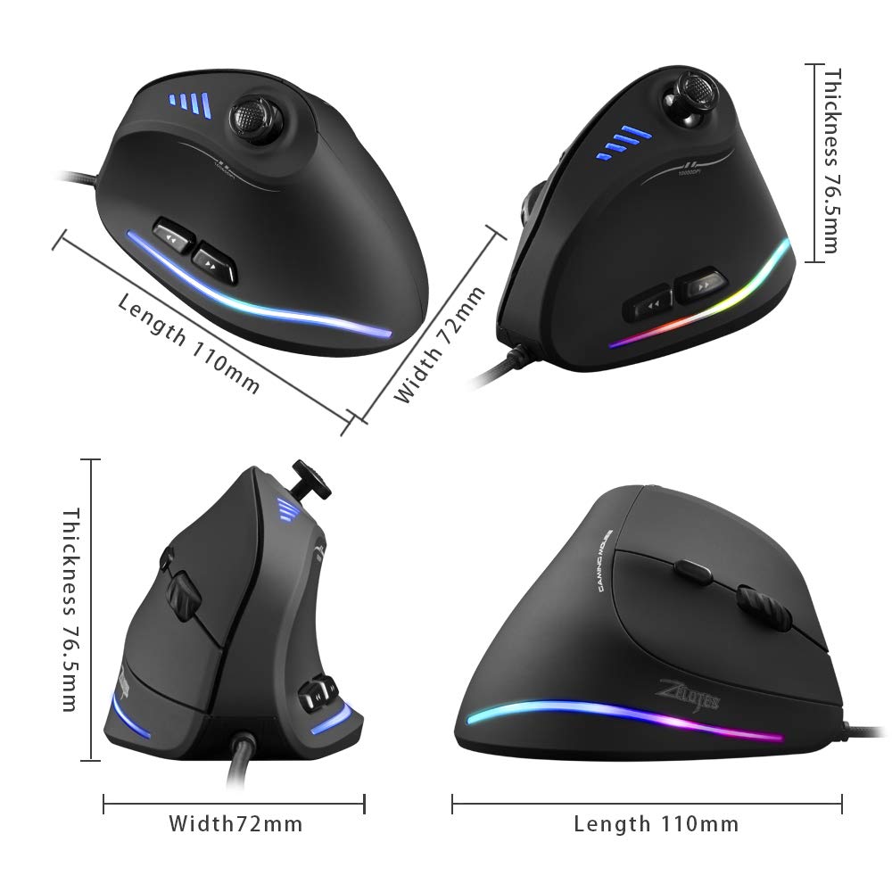 zelotes Wired Gaming Mouse with Joystick,10000DPI,11 Programmable Buttons,Vertical Ergonomic Mouse,USB Optical Computer mouse,PC Gaming Mouse for Laptop,PC,Black