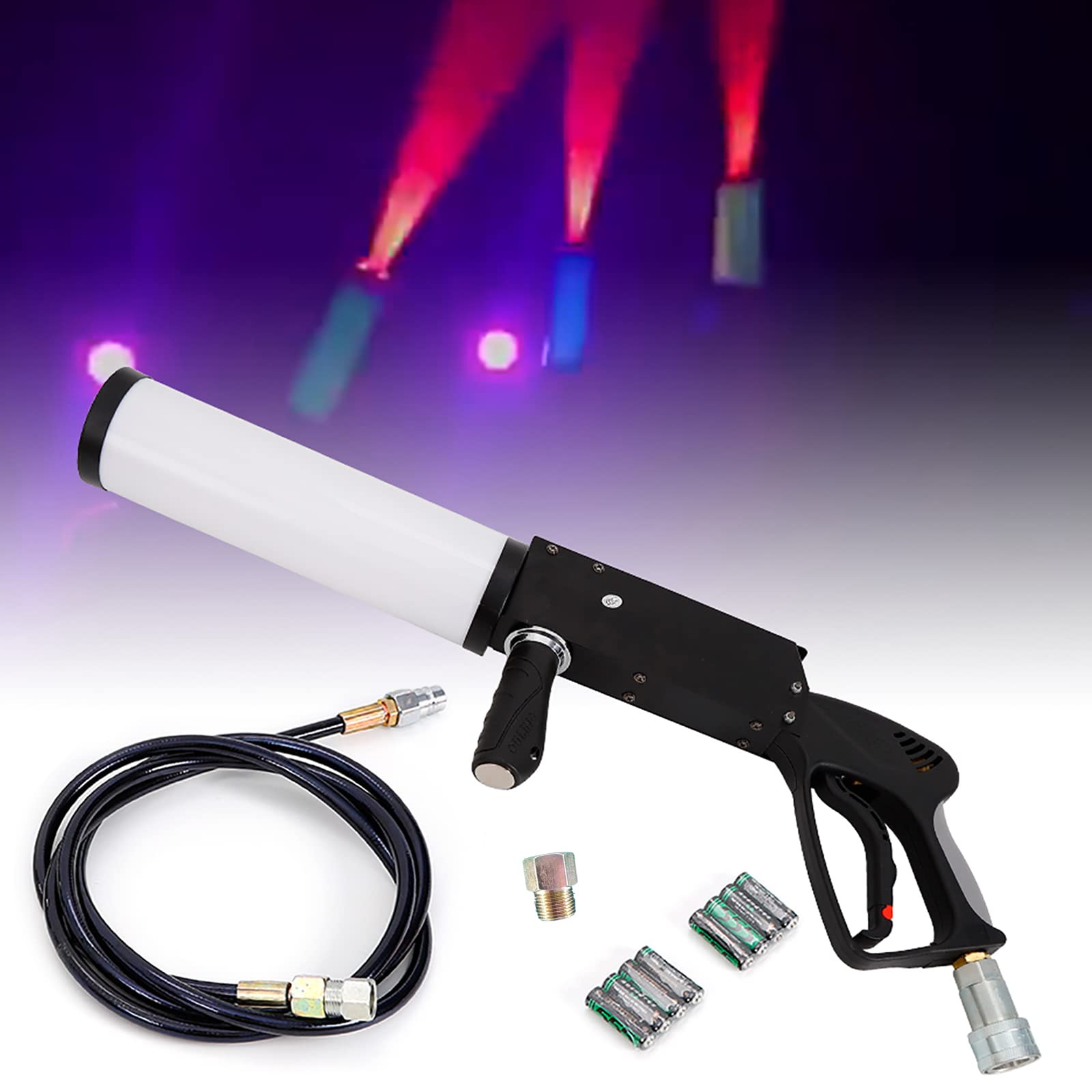 CO2 Jet Machine 20-26ft Spraying RGB LED Light CO2 Cryo Cannon Gun Stage Effect Smoke Fog Machine Club Bar DJ Effects Smoke Gun Fog Gun with 10ft Hose