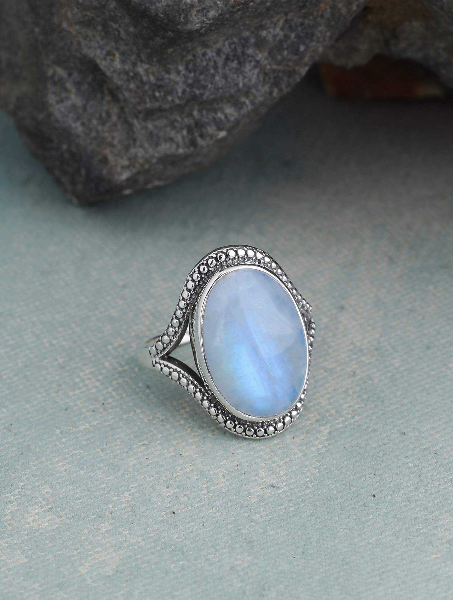 YoTreasure Rainbow Moonstone Solid 925 Sterling Silver Ring Jewelry