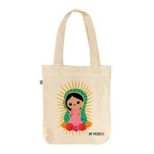 by mexico la virgen canvas totebag, mexican design travel shoulder bag w/snap closure