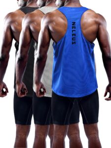 neleus men's workout running tank top sleeveless gym athletic shirts pack of 3,5080,black/grey/blue,l