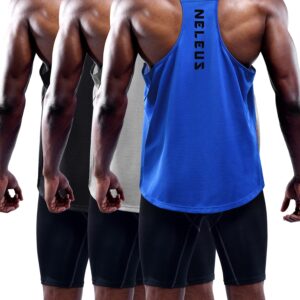 NELEUS Men's Workout Running Tank Top Sleeveless Gym Athletic Shirts Pack of 3,5080,Black/Grey/Blue,L