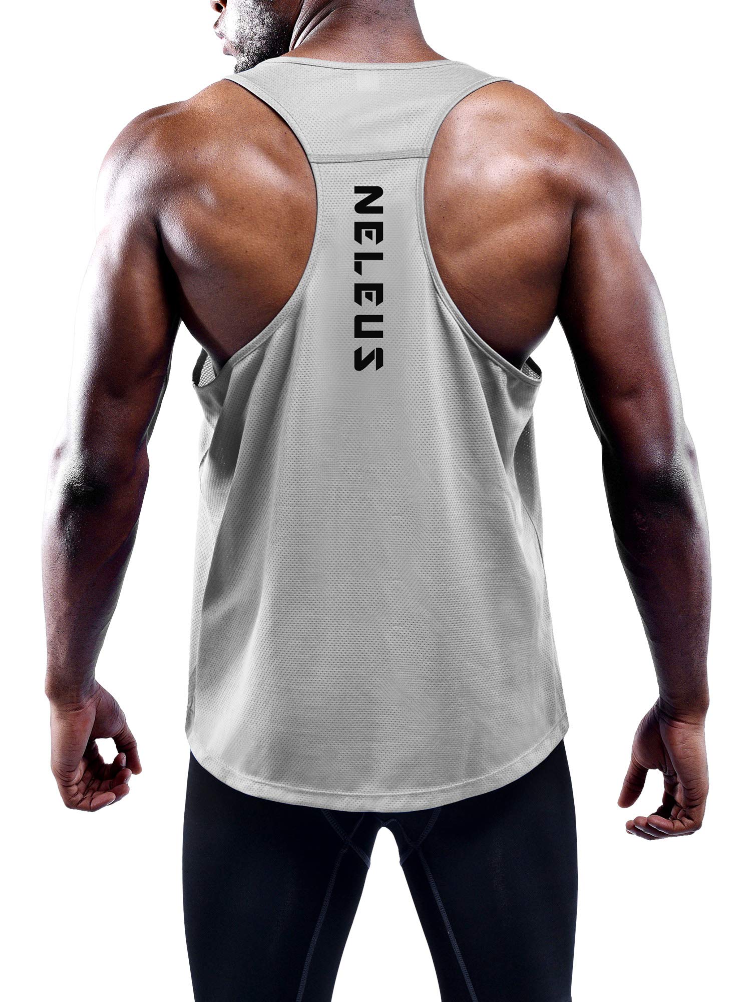 NELEUS Men's Workout Running Tank Top Sleeveless Gym Athletic Shirts Pack of 3,5080,Black/Grey/Blue,L